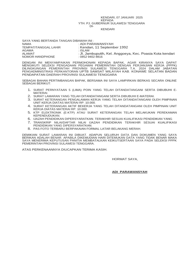 Surat Lamaran Ok Adi | PDF