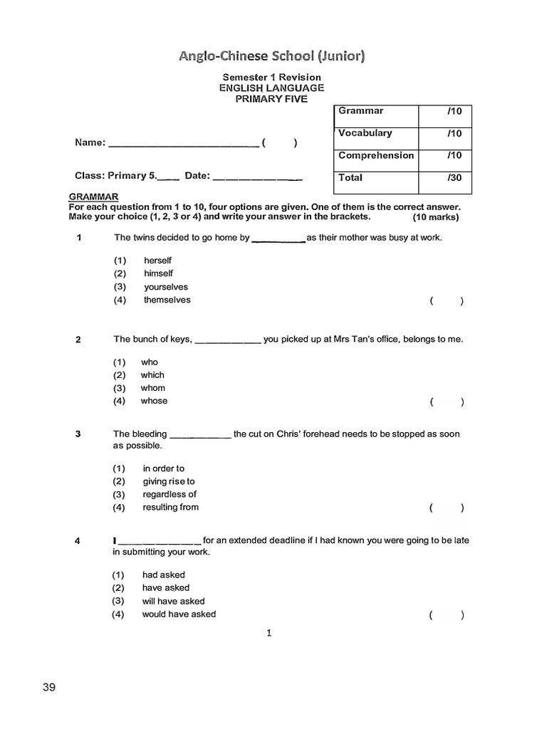 P5 English WA1 2024 ACSJ Exam Papers | PDF