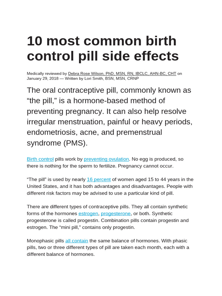 10 Most Common Birth Control Pill Side Effects | PDF | Combined Oral Contraceptive Pill | Birth ...