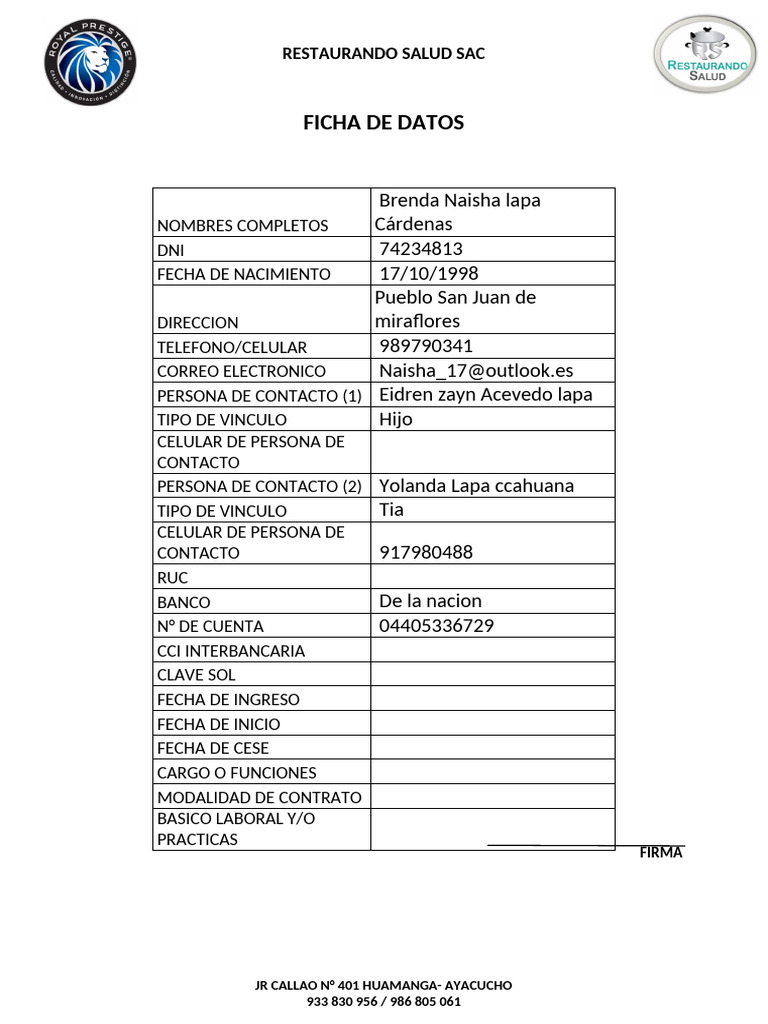 Ficha de Datos | PDF