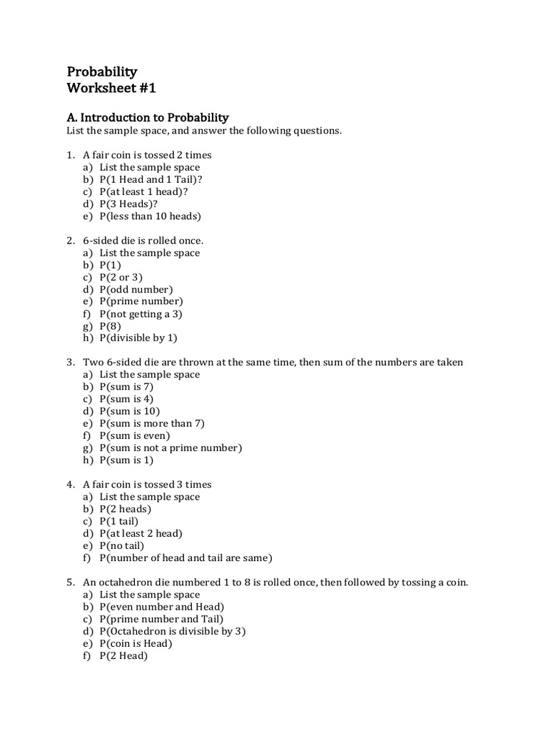 Probability Worksheet 1 | PDF | Probability Theory | Probability