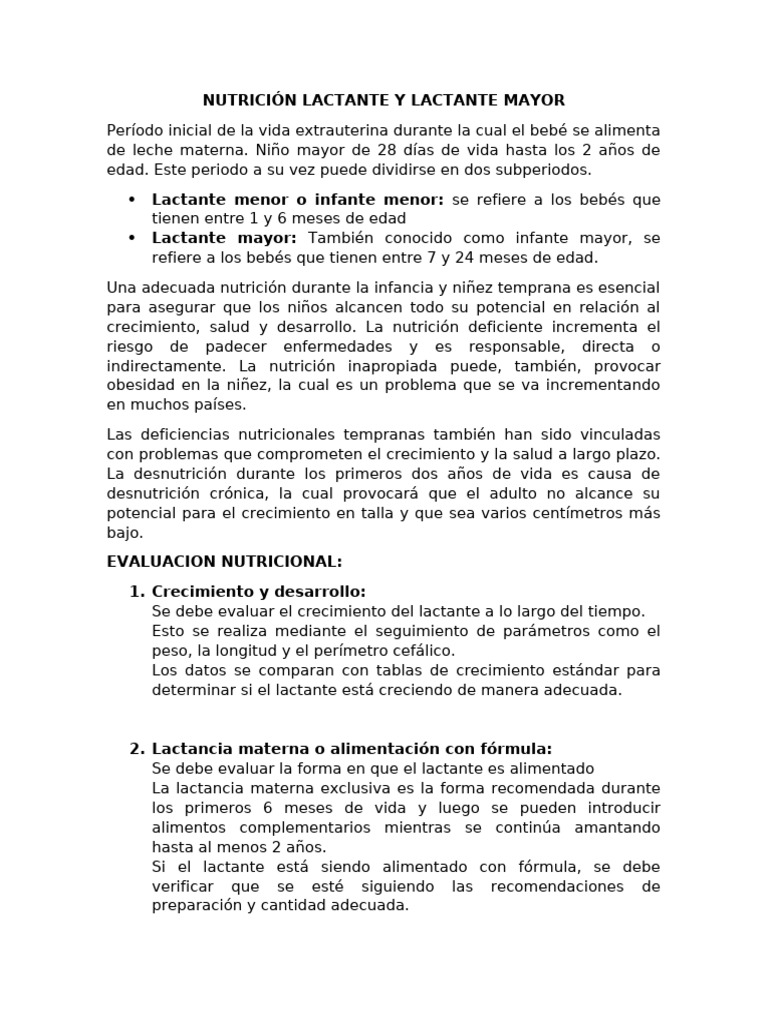 Nutrición Lactante y Lactante Mayor | PDF | Alimentos | Nutrición