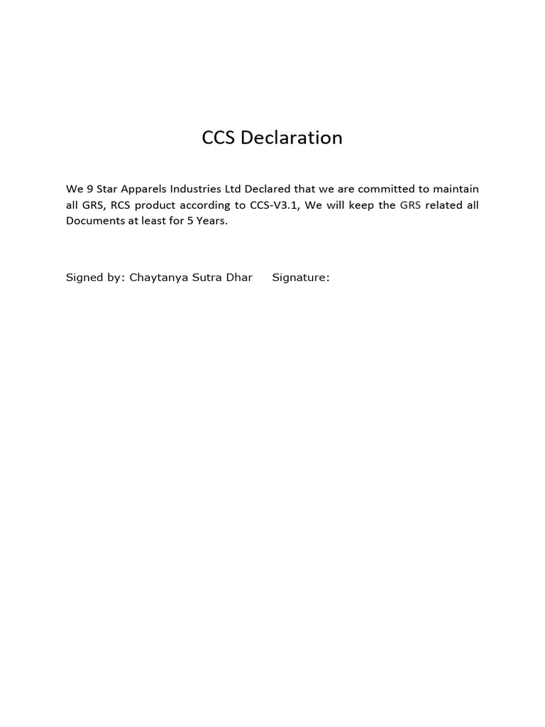 Declaration 1- CCS Declaration | PDF