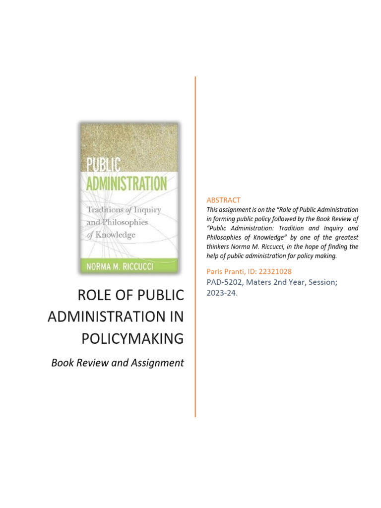 Role of Public Administration in Policy Making With Book Review Public ...