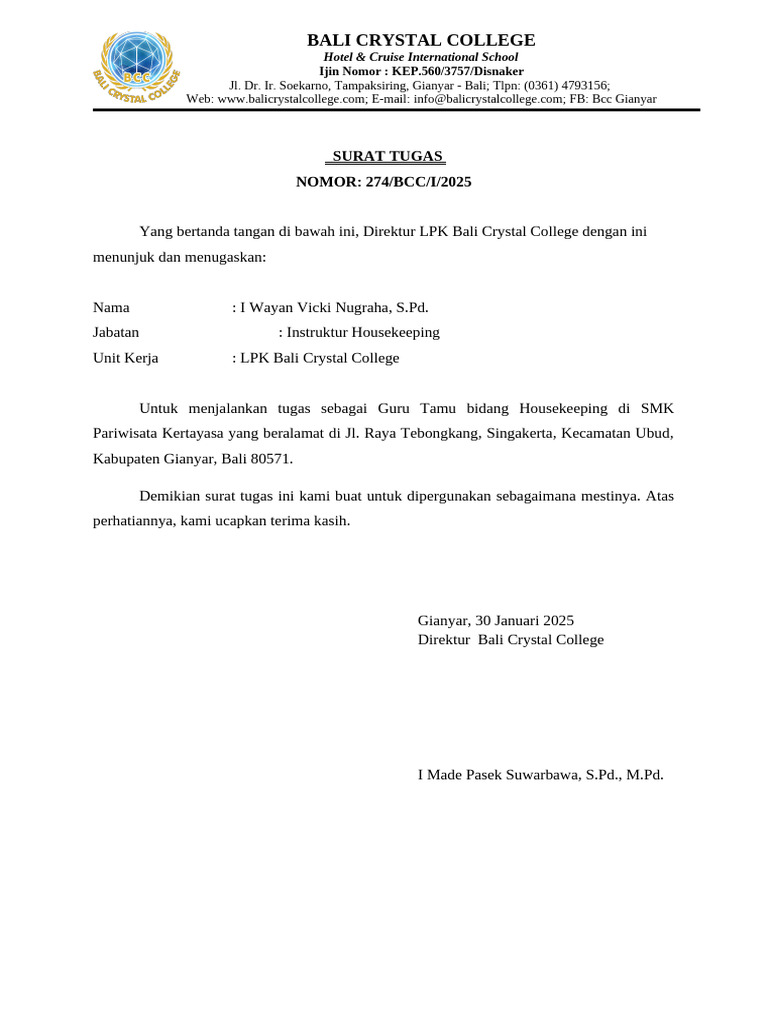 Surat Tugas Guru Tamu | PDF