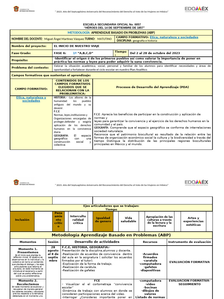 Planeacion ABP Aprendizaje Basado en Problemas ABP MUESTRA | PDF | Evaluación | Aprendizaje