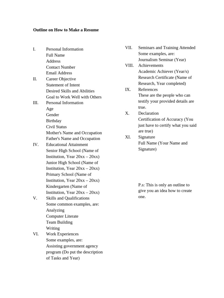 Outline On How To Make A Resume | PDF