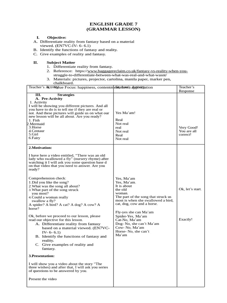 Fantasy Vs Reality Detailed LP | PDF