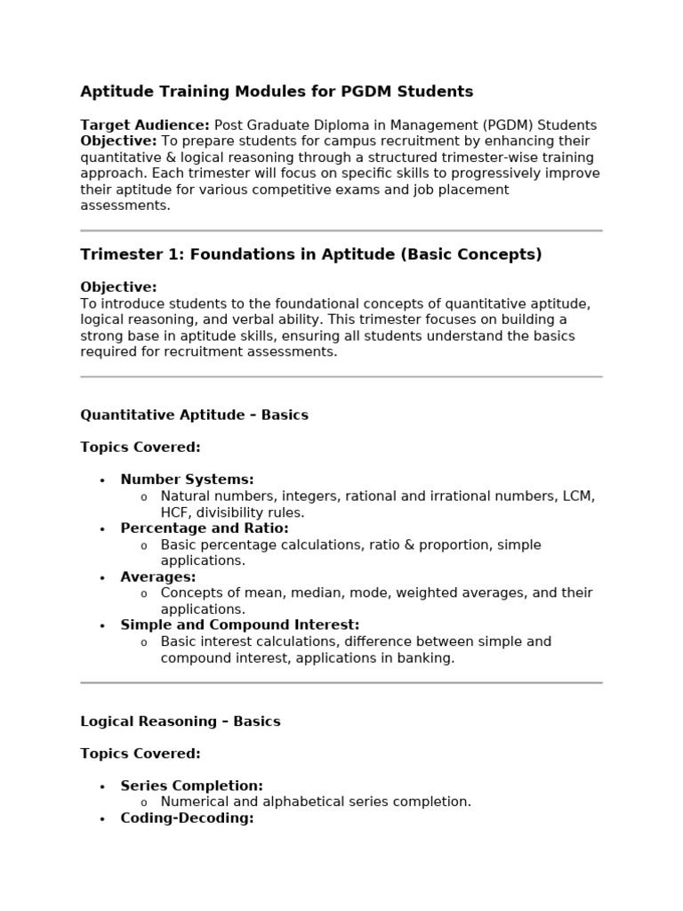 Aptitude Training Modules for PGDM Students | PDF | Reason | Logic