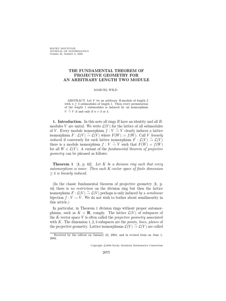 Wild2006rmjm - The Fundamental Theorem of Projective Geometry For An Arbitrary Length Two Module ...