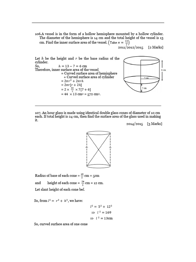 Surface Areas and Volumes | PDF | Sphere | Area