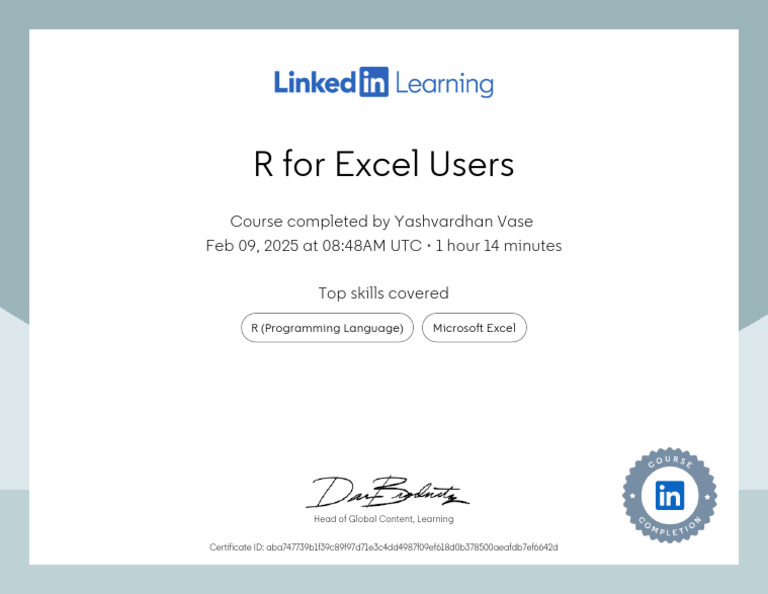 CertificateOfCompletion_R for Excel Users | PDF