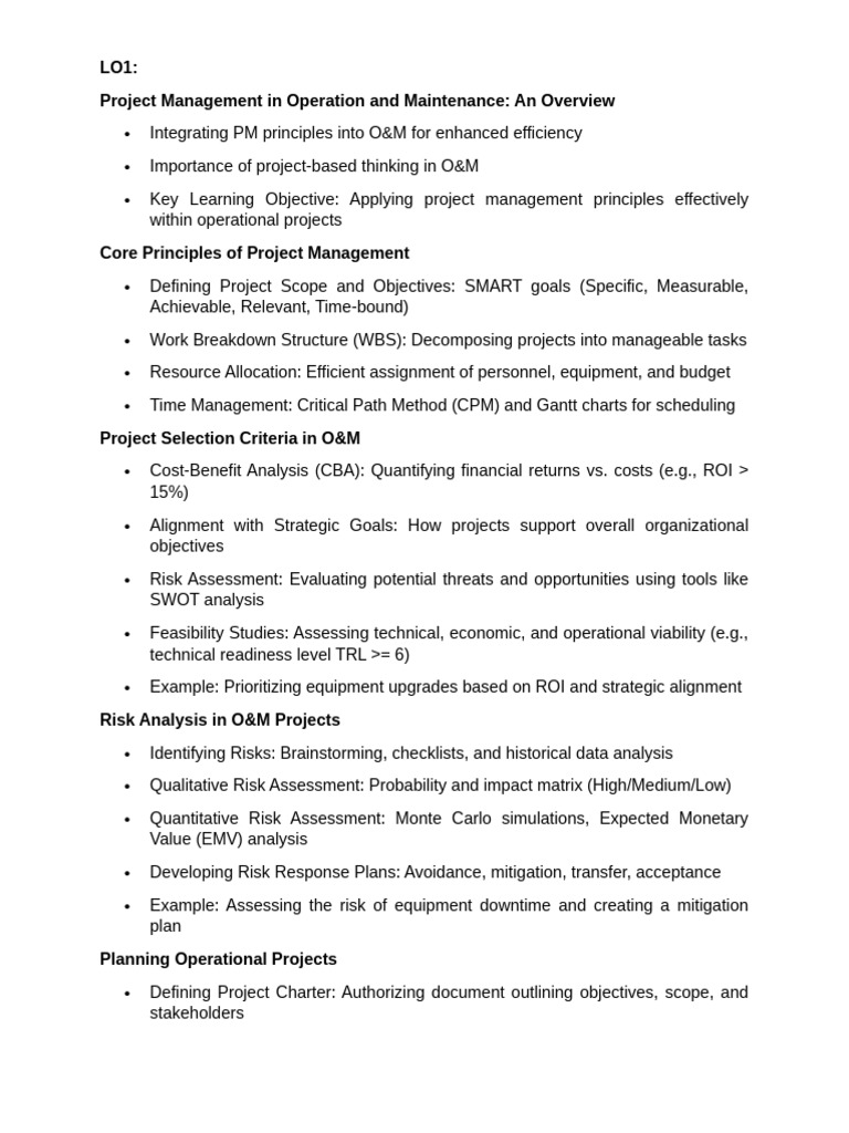 Project Management in Operation and Maintenance Management Systems REPORT | PDF | Project ...