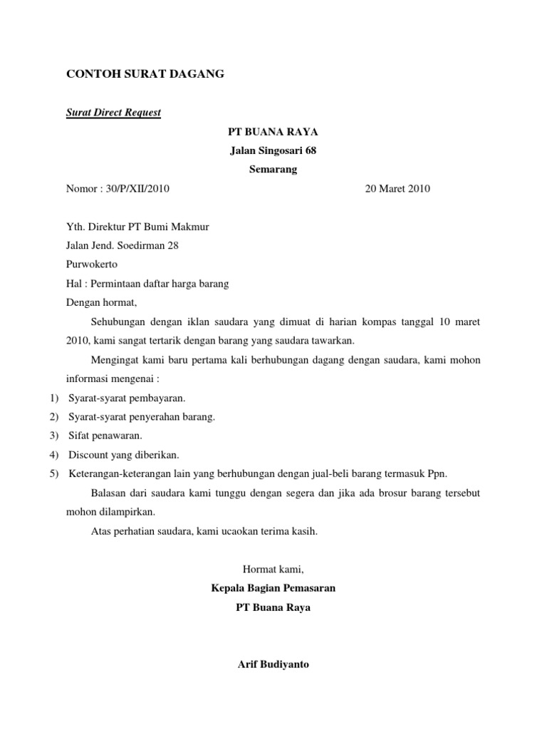 Contoh Surat Dagang | PDF
