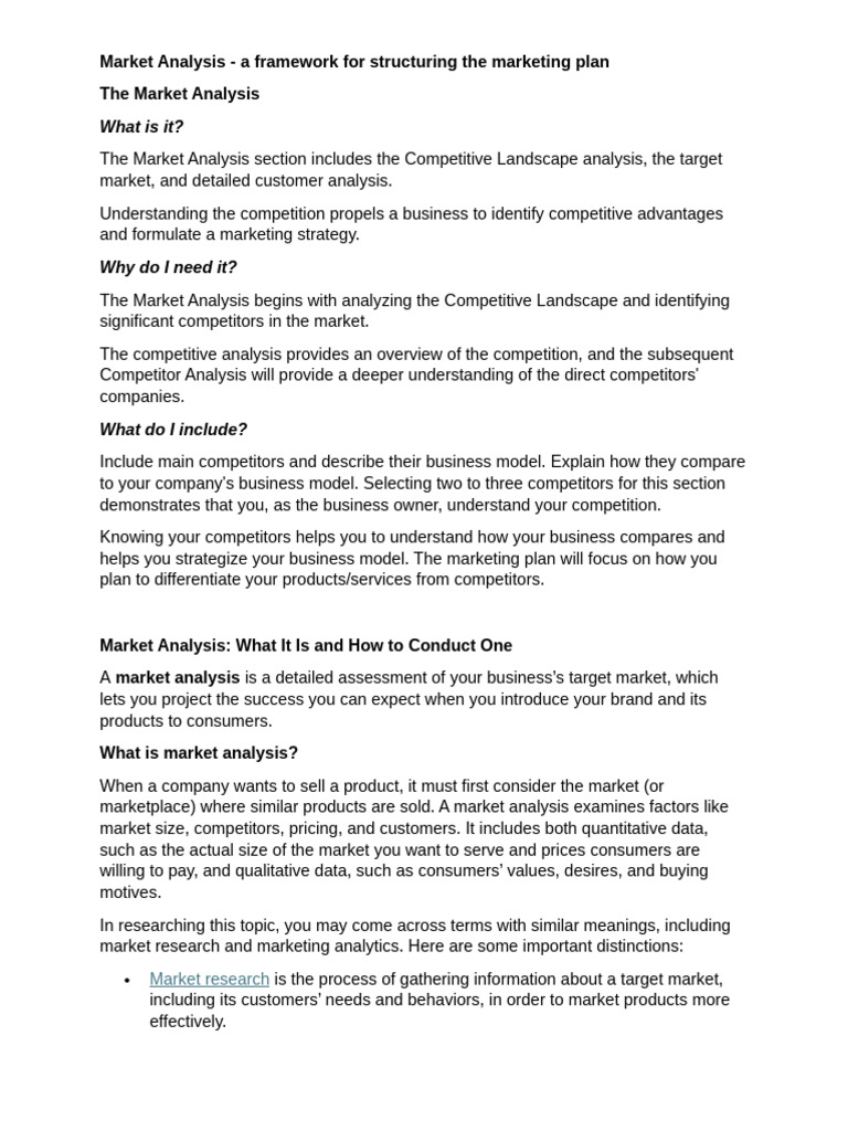 Market Analysis Framework for Marketing Plans | PDF | Marketing ...