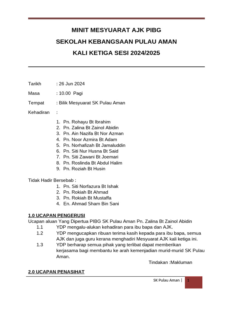 Minit Mesyuarat Ajk 3 2024 | PDF