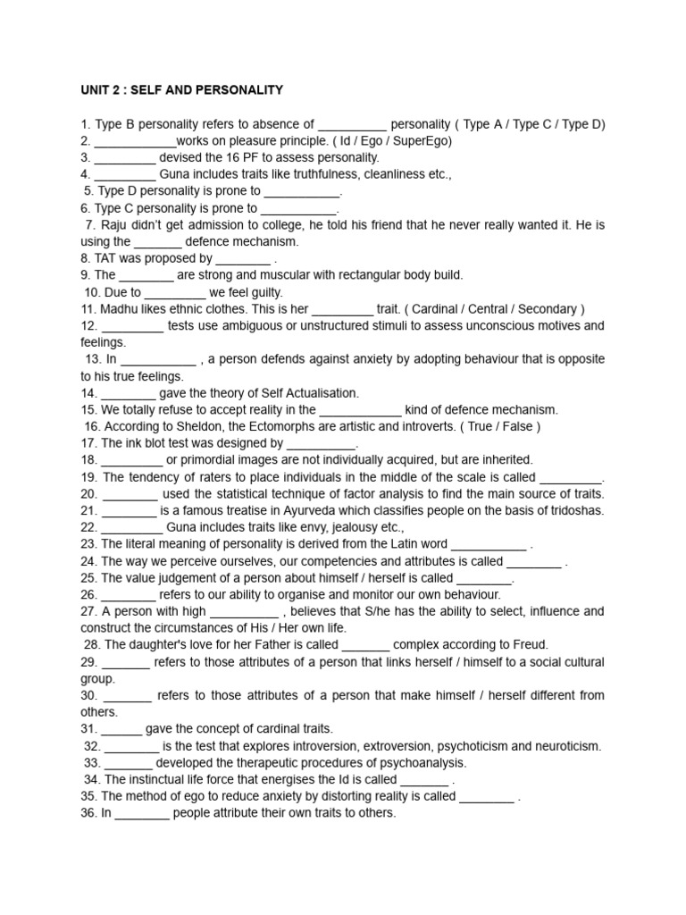 Unit 2 - Question Bank Grade 12 | PDF | Psychology | Behavioural Sciences