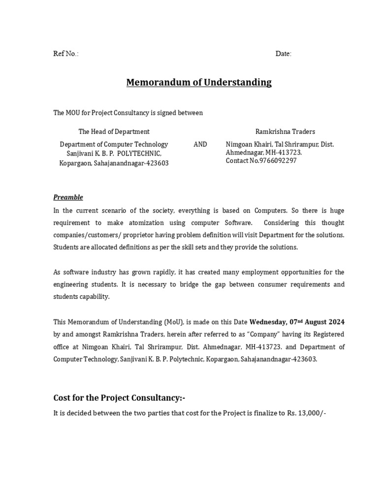 Project Consultancy Undertaking MoU | PDF | Warehouse | Logistics