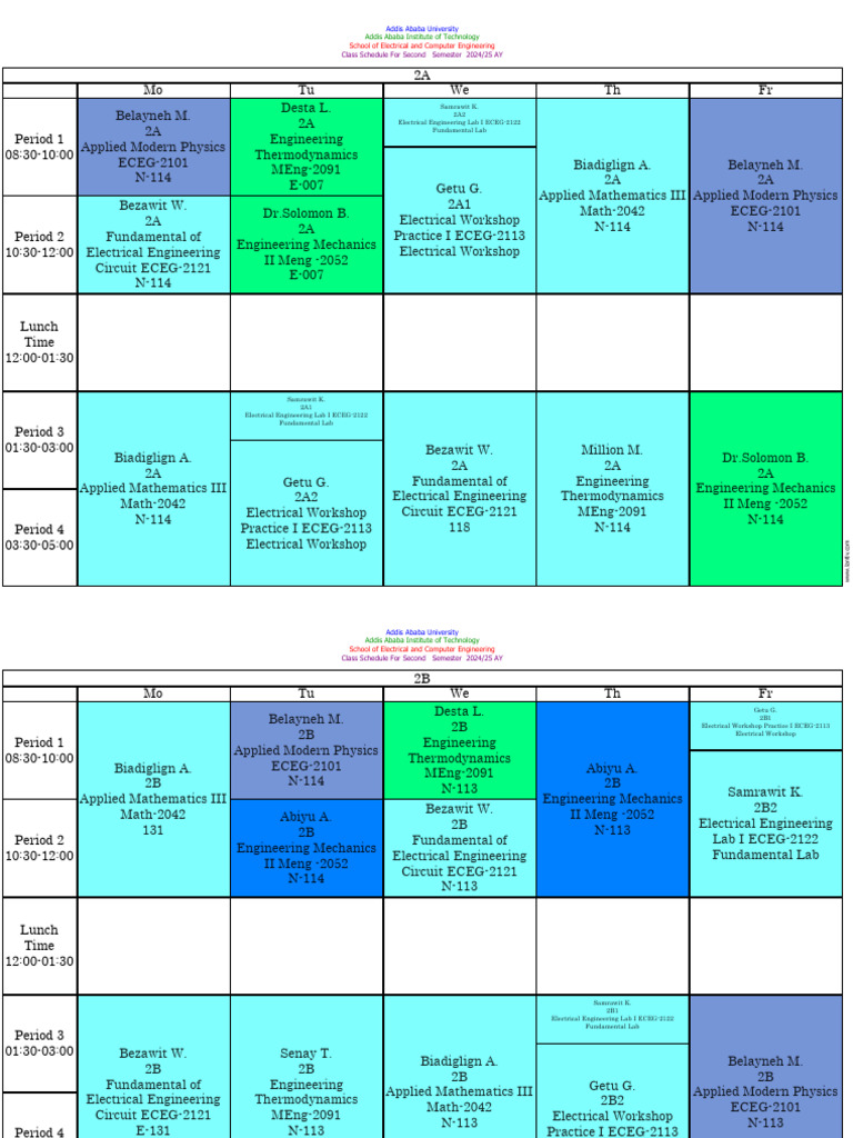 Class Schedule BY Sections | PDF | Engineering | Electrical Engineering