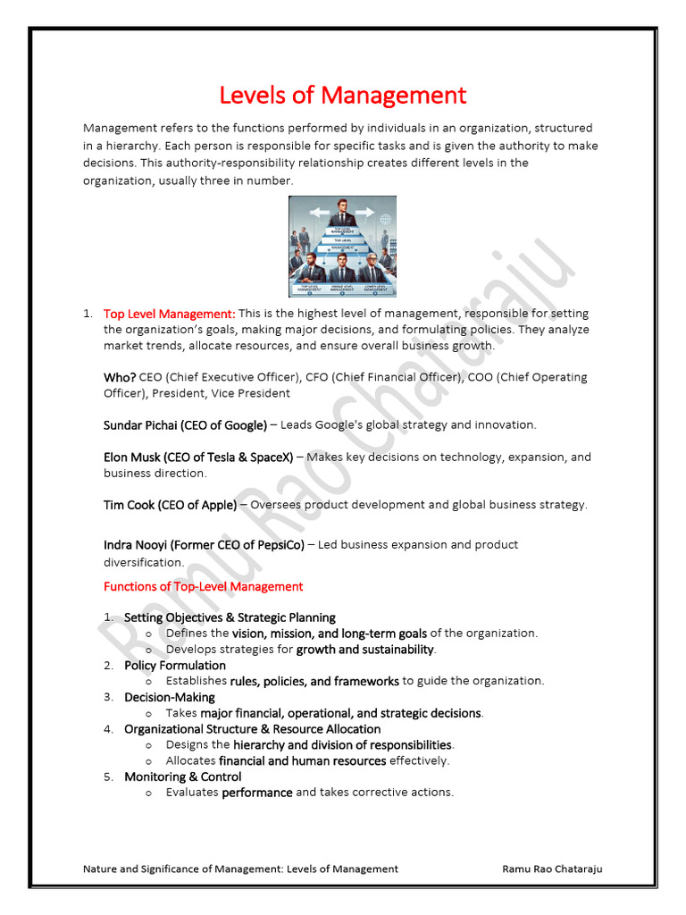 CBSE Grade 12 Business STudies Chapter 1: Levels of Management | PDF ...