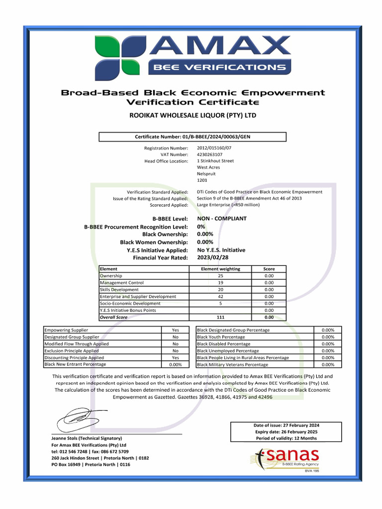 B BBEE Certificate2025 | PDF