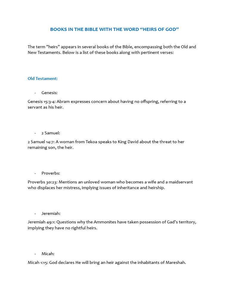 Books in The Bible With The Word Heirs of God | PDF | Abraham | Grace ...