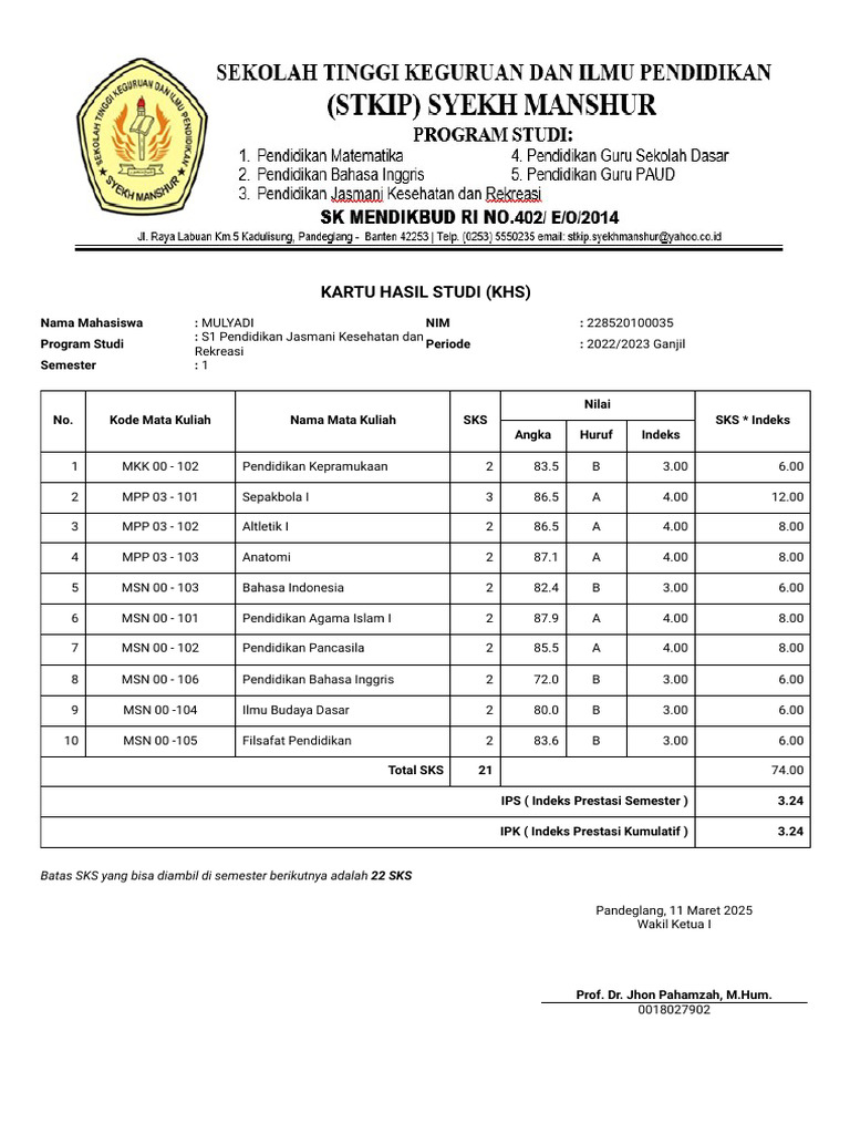 Cetak Laporan KHS Mahasiswa | PDF