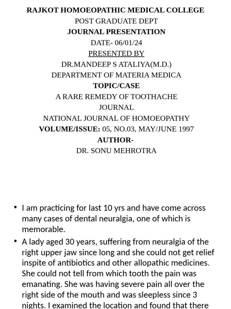 A Rare Remedy of Toothache 05-08-22 | PDF | Homeopathy | Medicine