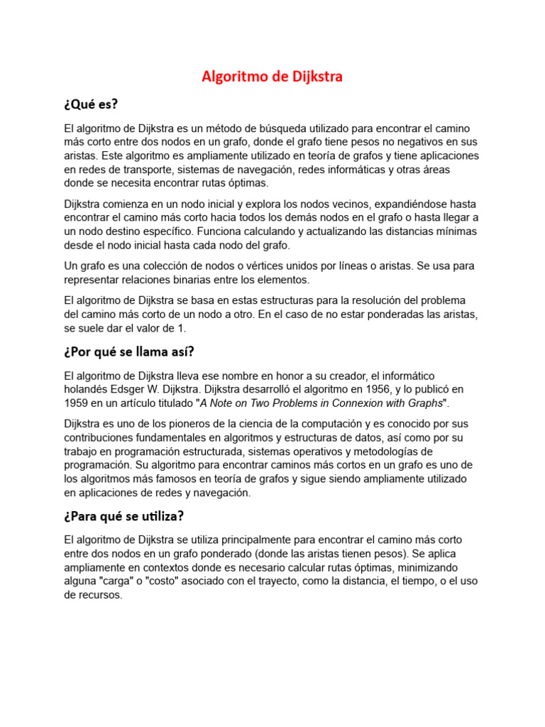 Algoritmo de Dijkstra | PDF | Algoritmos y Estructuras de Datos ...