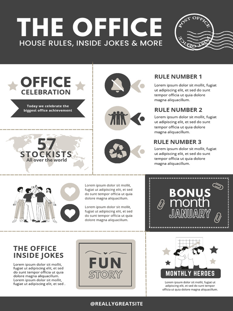 Grey and White Illustrative Style Office House Rules Infographic A3 ...