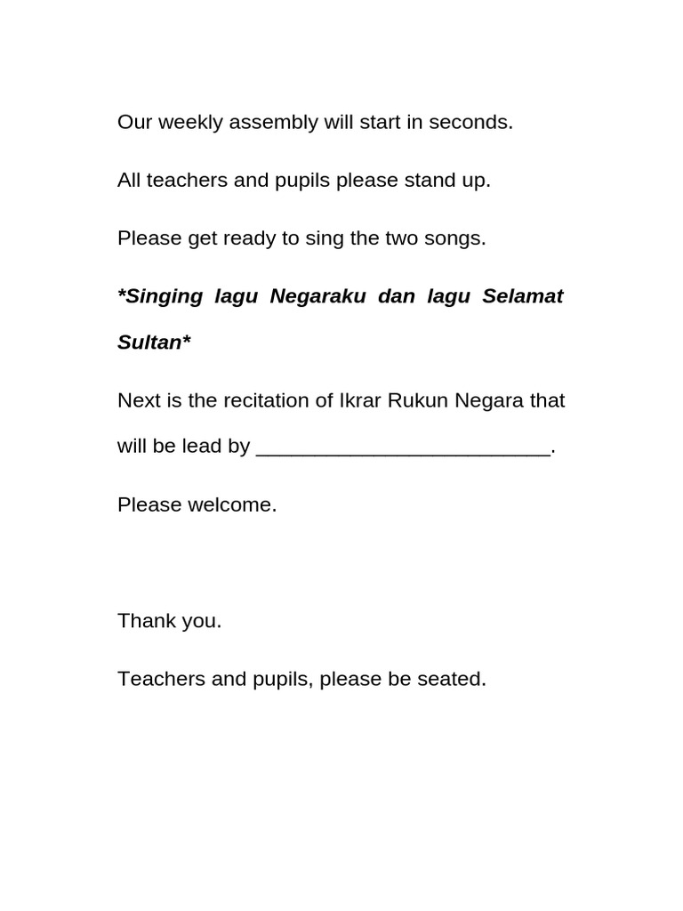 Emcee Text For Weekly Assembly | PDF