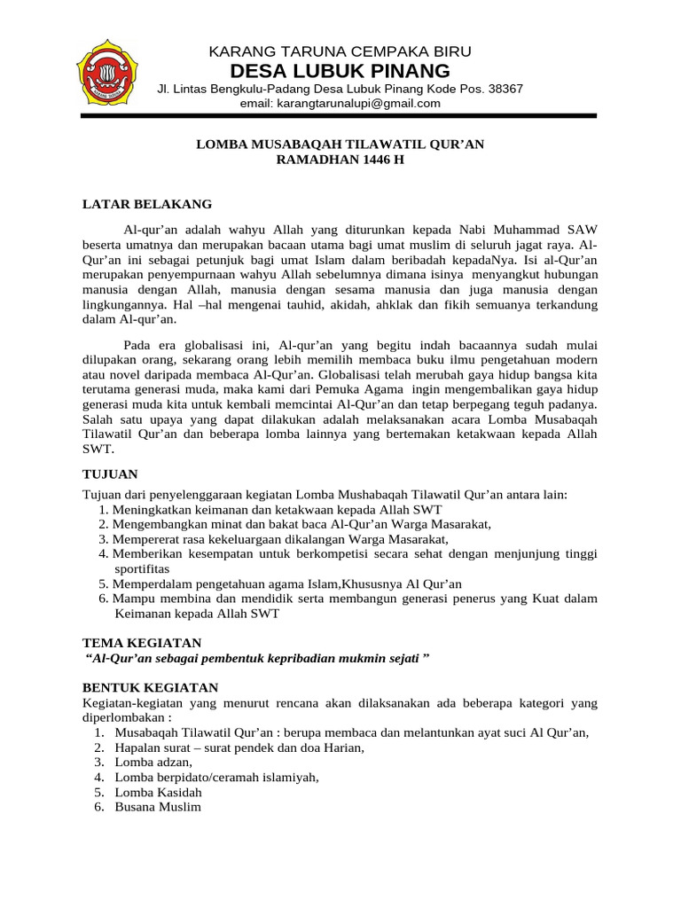 Proposal Lomba MTQ 2025 | PDF