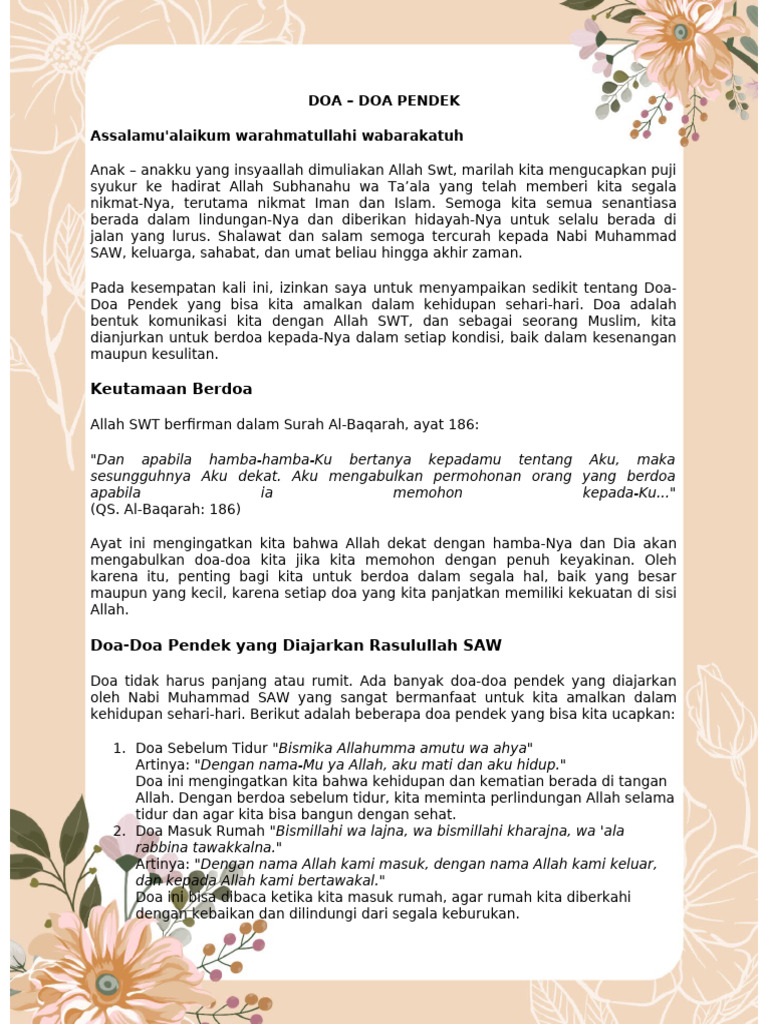 Doa Doa Pendek | PDF