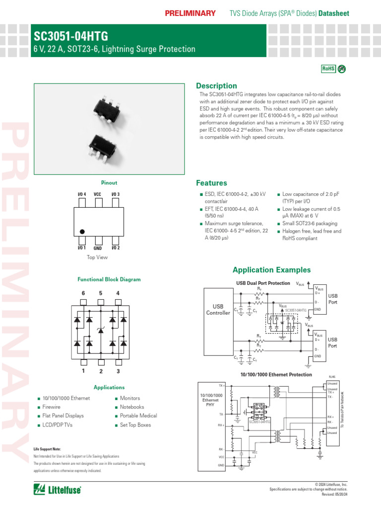 Littelfuse 6-18-2024 Tvs Diode Array SC3051-04HTG Datasheet Preliminary | PDF | Electrical ...