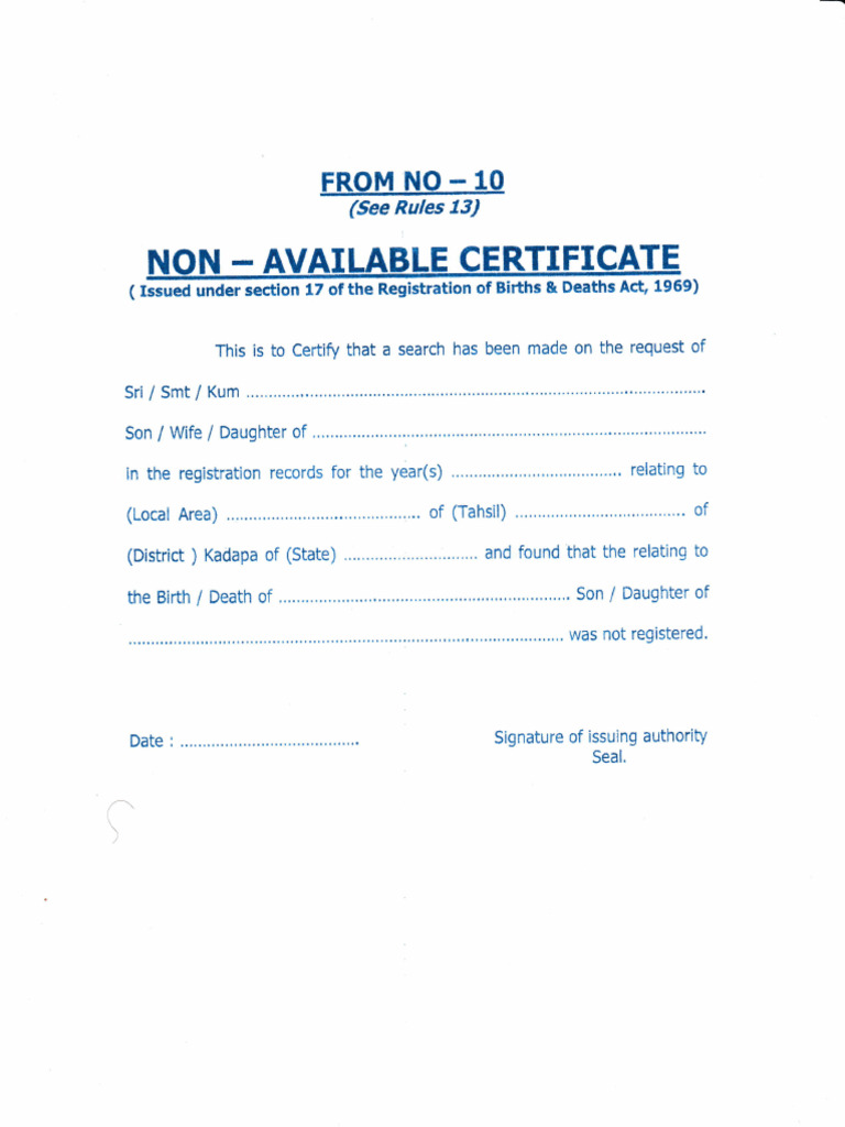 Non Availability Form | PDF