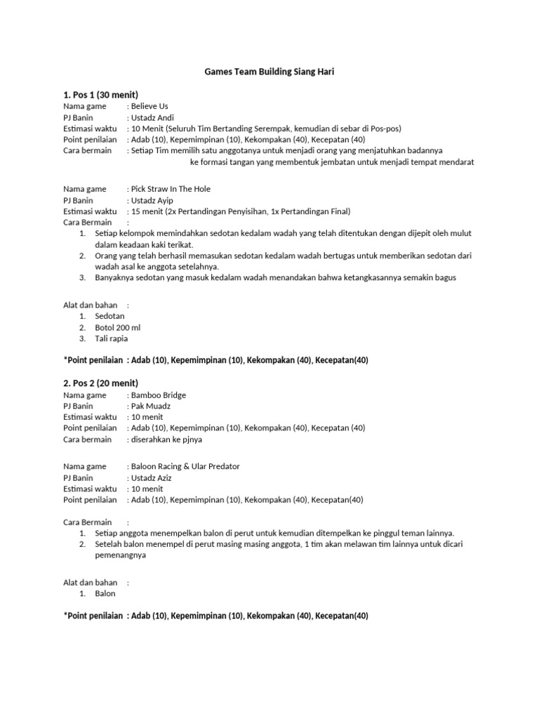 Permainan Team Building Siang Hari | PDF