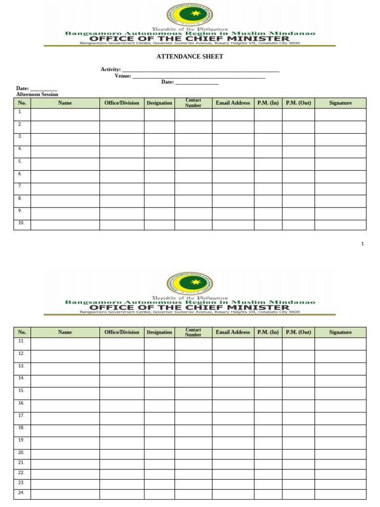 Appendix 14 - Attendance Sheet | PDF