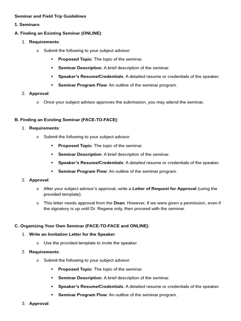 Seminar and Field Trip Guidelines | PDF