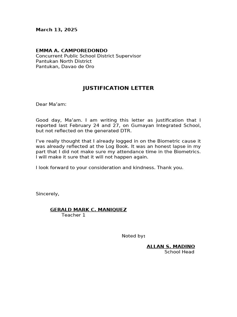 Attendance Justification Letter | PDF