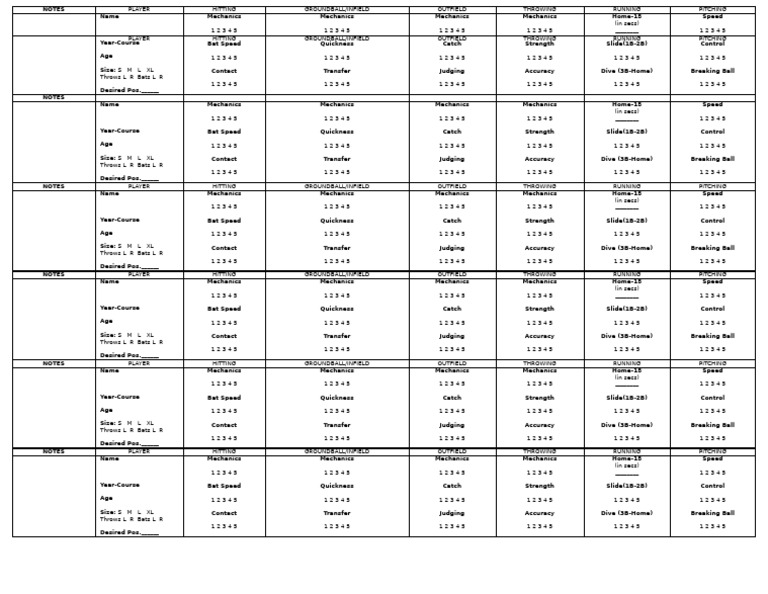 Baseball Tryout Evaluation | PDF | Baseball Field | Pitcher