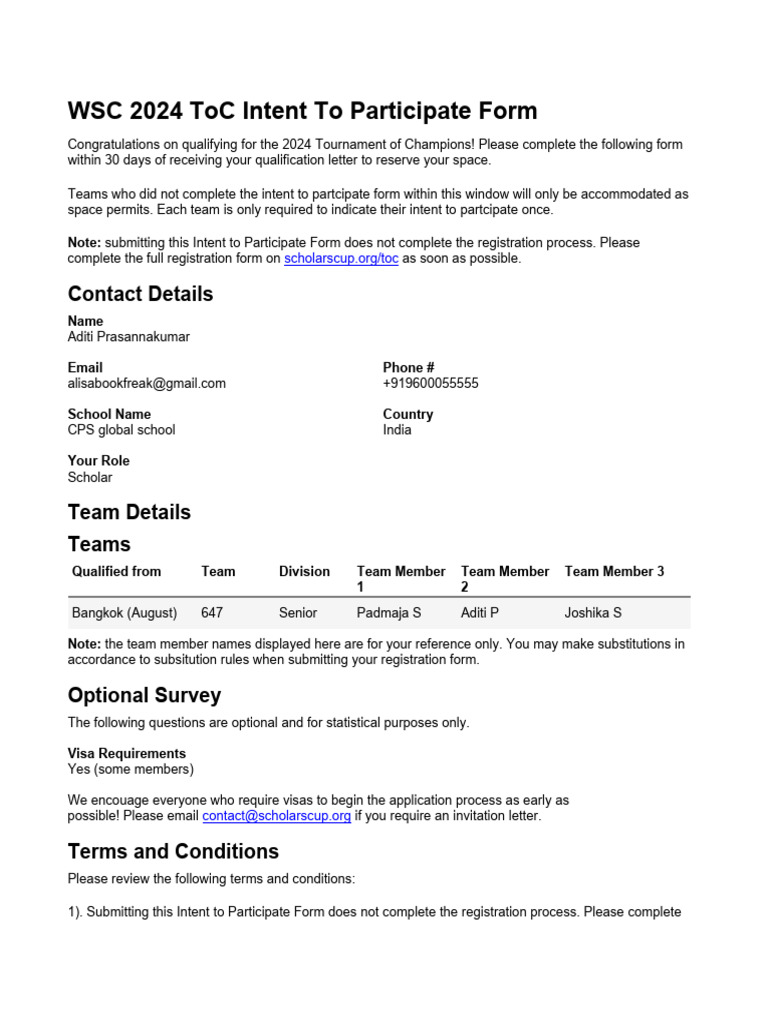 WSC 2024 ToC Intent To Participate Form - 340_240909_203625 | PDF