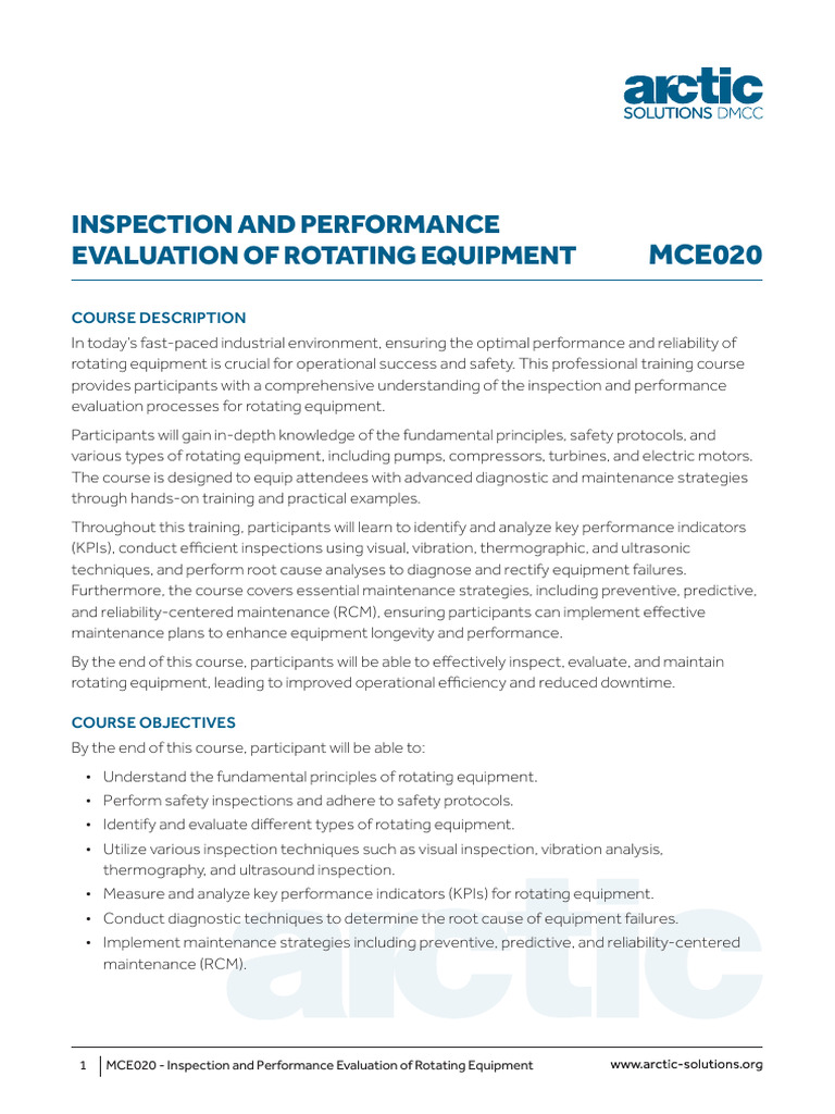 MCE020 - Inspection and Performance Evaluation of Rotating Equipment ...