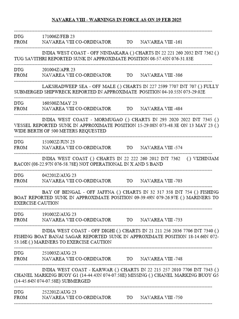 Navarea Warnings in Force | PDF | Water Transport | Watercraft