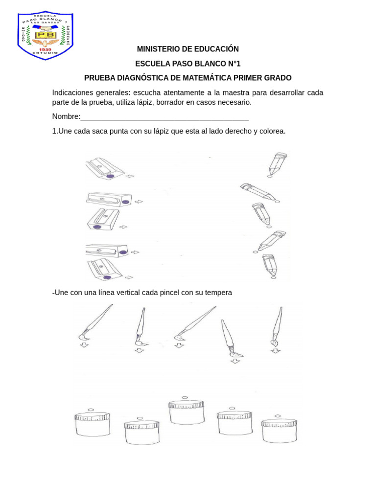 Prueba Diagnostica de Matematica 1° | PDF