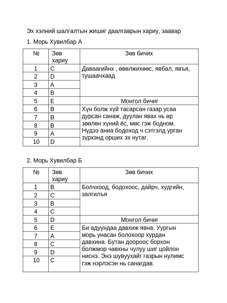 Эх Хэлний Шалгалтын Жишиг Даалгаврын Хариу | PDF