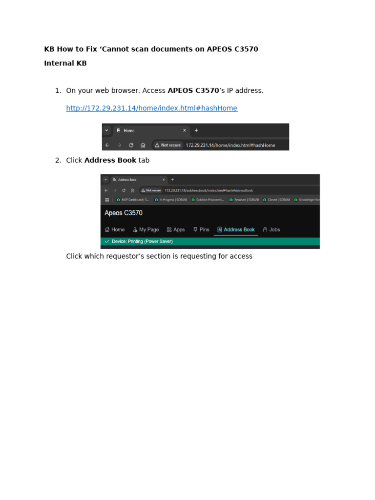 KB How To Fix Cannot Scan Documents On APEOS C3570 | PDF