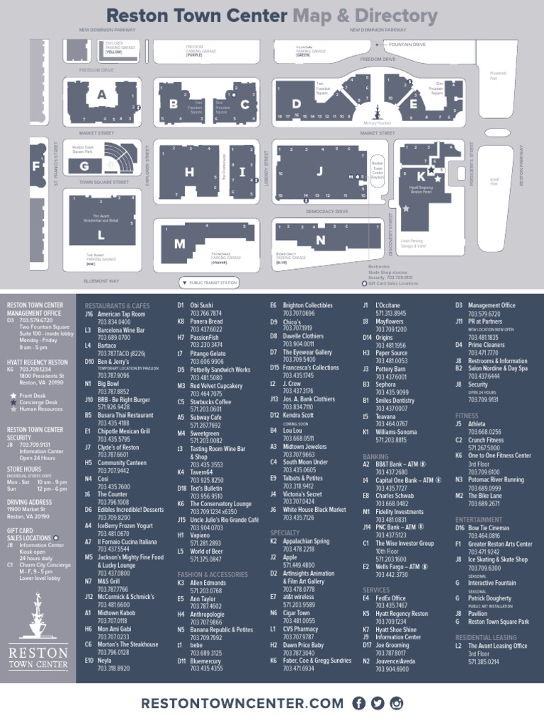 Reston Town Center Map & Dining Guide | PDF | Cuisine | Foods