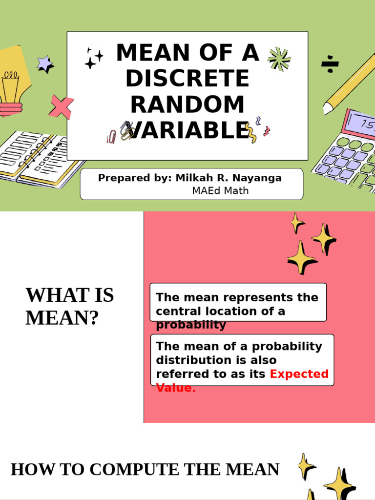 Mean of Discrete Random Variable Repot | PDF | Probability Distribution ...