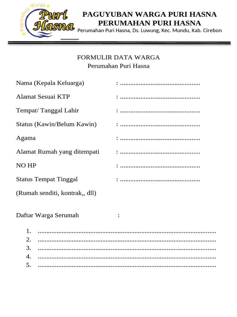 Formulir Isian Data Warga | PDF