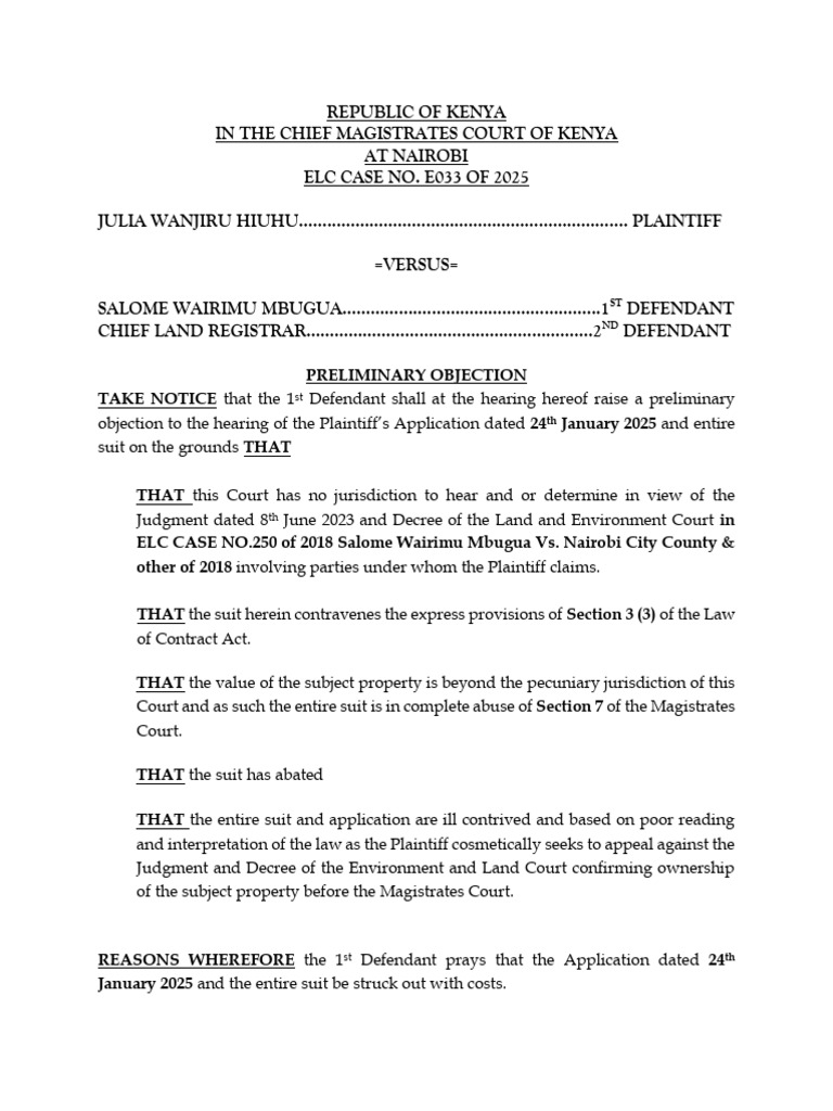 Preliminary Objection | PDF